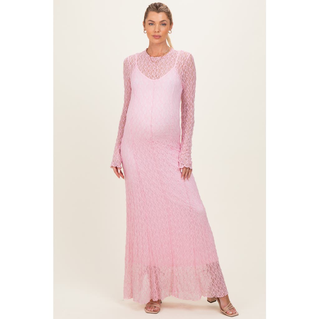 PINKBLUSH Lace Mock Neck Long Sleeve Maternity Maxi Dress